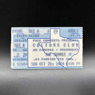 1984 CULTURE CLUB CONCERT TICKET STUB, OCT 28 1984, THE SUMMIT | eBay