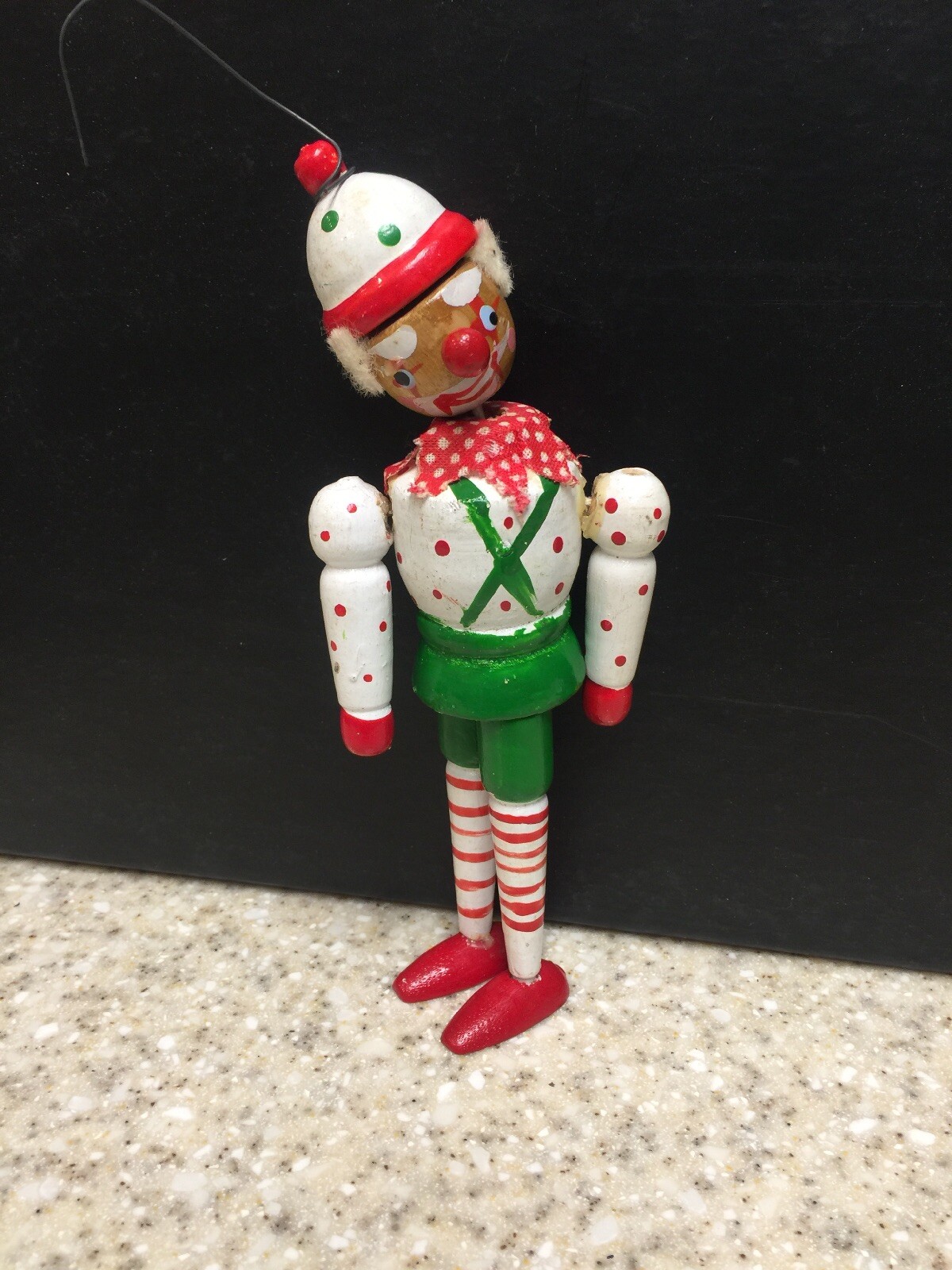 Vintage Cute Hideous Wood Pull String Jester Clown Puppet Ornament 7.5 ...