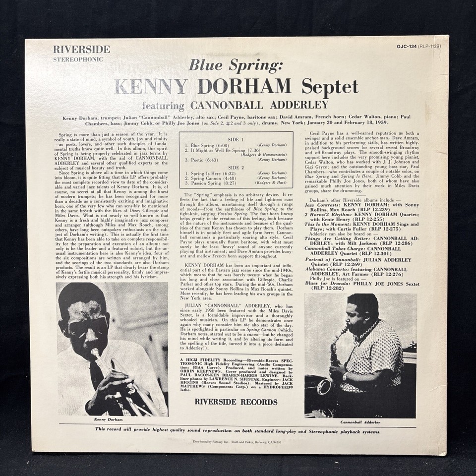 Kenny Dorham - Cannonball Ad Blue Spring Vinyl RLP-1139 Lp Record 1984 ...