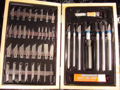 48pc. HOBBY KNIFE SET with Case 7 Holders Sharpening Stone exacto ...