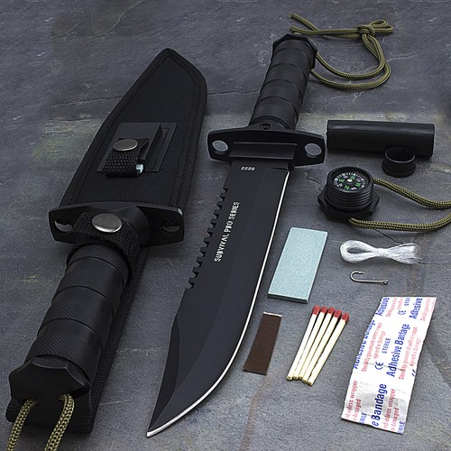 14" LARGE SURVIVAL TACTICAL HUNTING KNIFE w/ SHEATH Bowie Fixed Blade ...