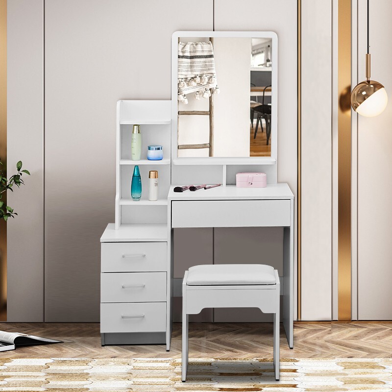 Contemporary Dressing Table Stool with Mirror Bedroom 4 drawers Bedroom ...