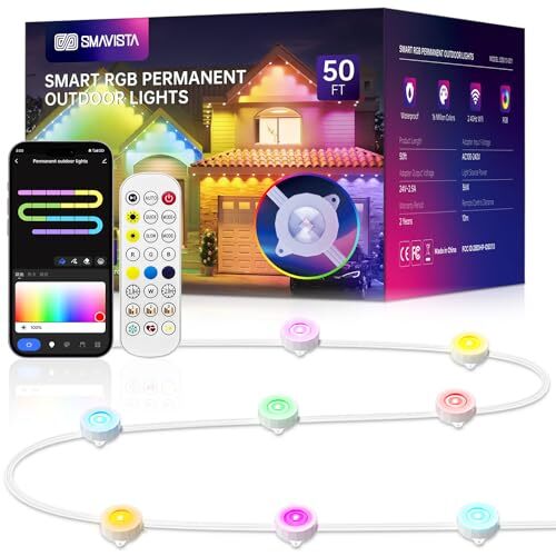 Smart Permanent Outdoor Lights, 50ft with 36 LED RGB String Lights ...