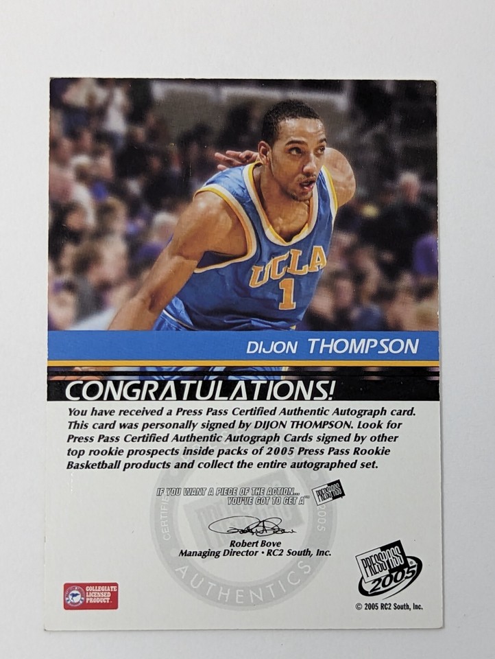 NEAR MINT - 2005 Press Pass Basketball Dijon Thompson UCLA Autographed Card | eBay