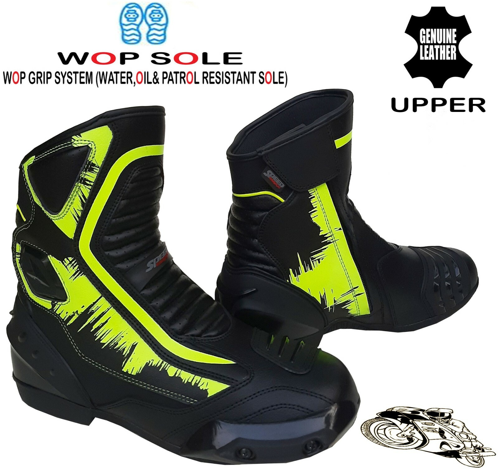 MENS BLACK LEATHER MOTORBIKE / MOTORCYCLE RACING BOOTS SPORTS SHORT ...