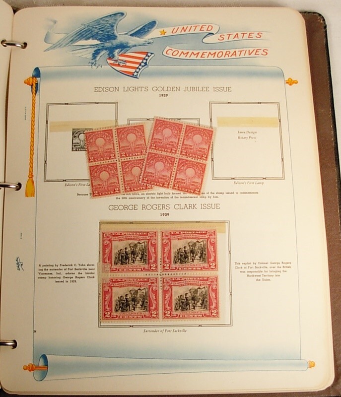 US COMMEMORATIVE STAMP ALBUM WITH ABOUT 220 MINT BLOCKS OF 4 1909-1949 ...