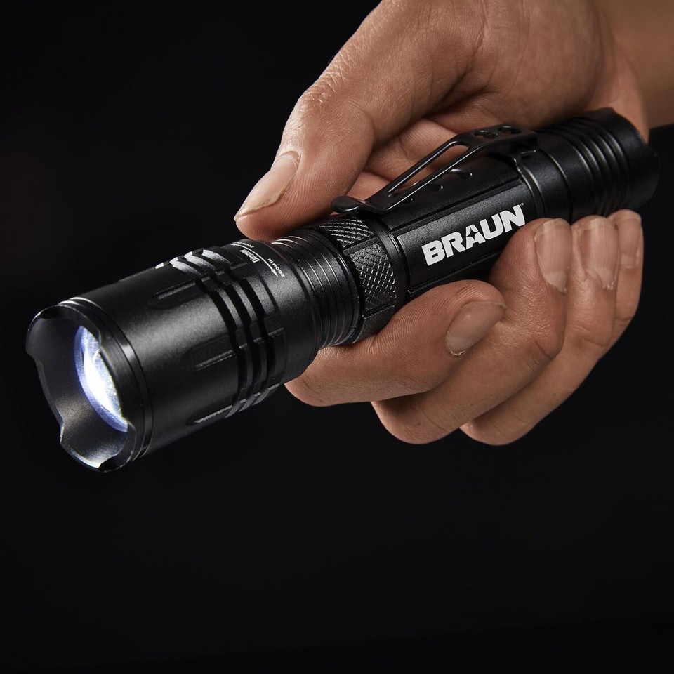 Braun 1800 Lumen Waterproof Rechargeable Tactical Flashlight (NEW ...