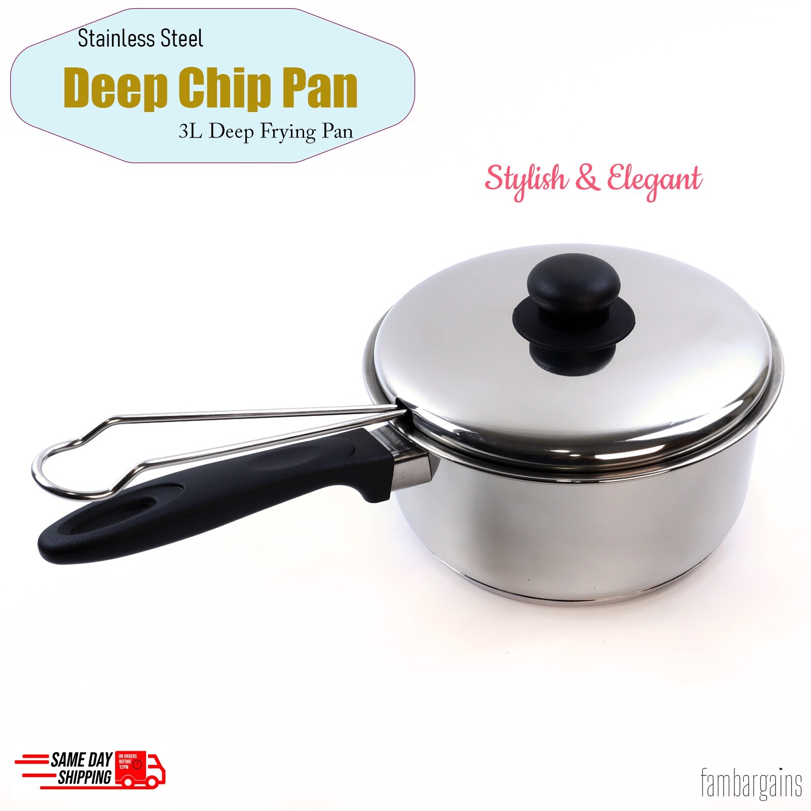 Stainless Steel Chip Pan Deep Cooking Fryer Pot Frying Basket Saucepan ...