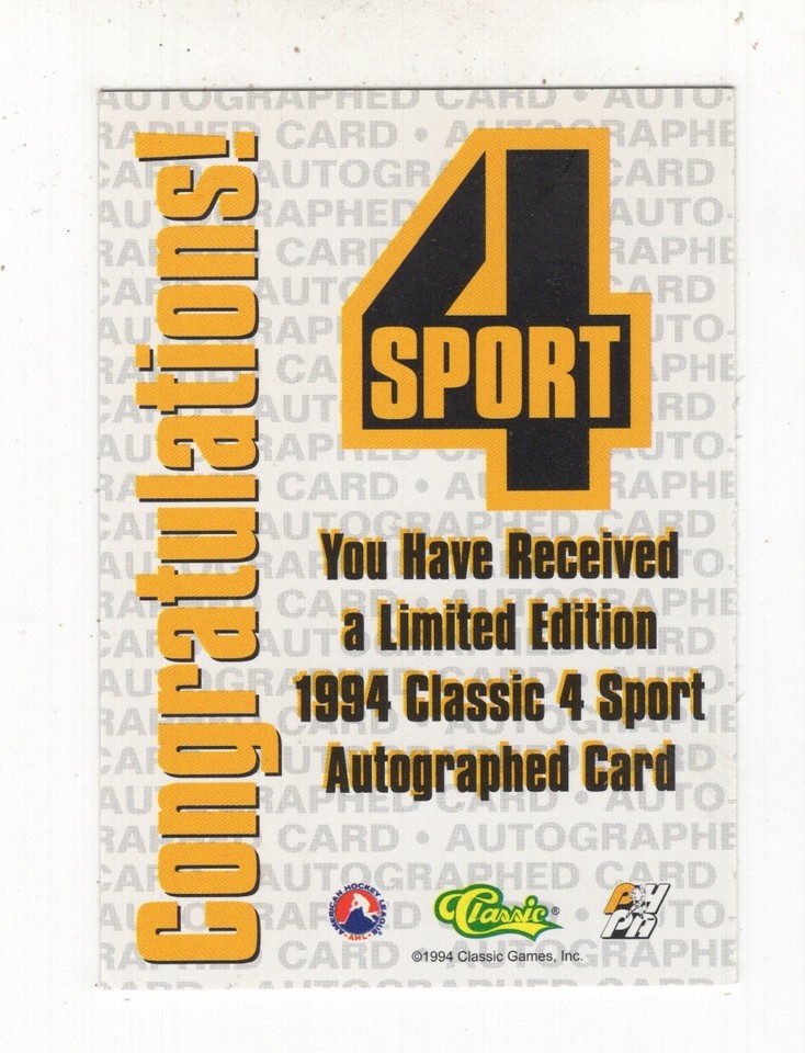 1994 CLASSIC 4 SPORT AUTOGRAPH CRAIG DARBY MONTREAL CANADIENS 2540/2990 ...