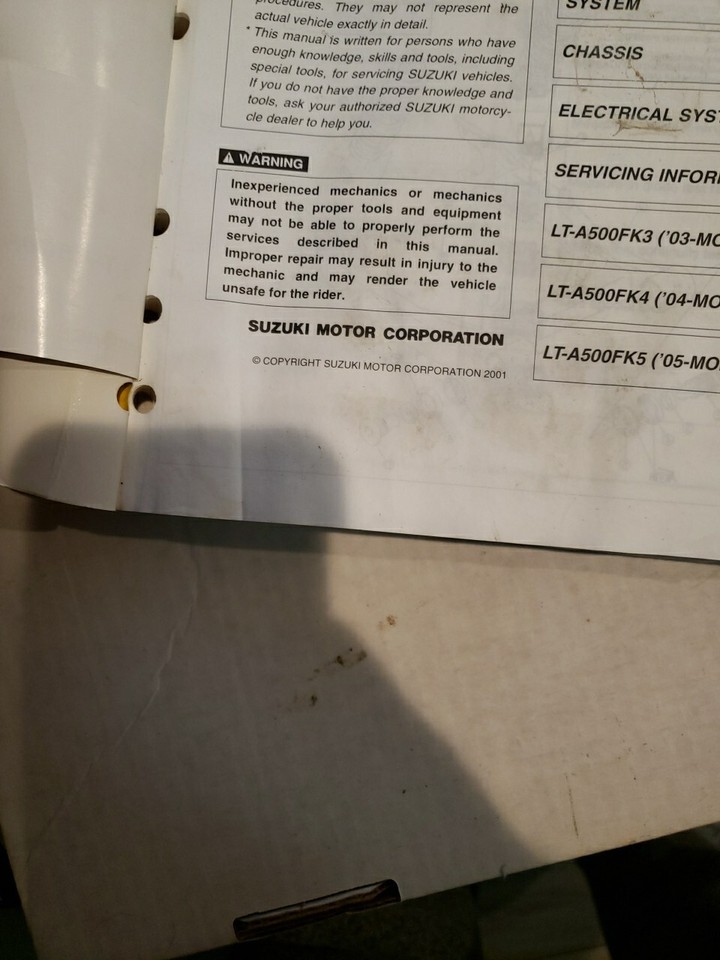 2003 2004 2005 Suzuki LT-A500F Service Shop Manual 99500-44043-01E K2 ...