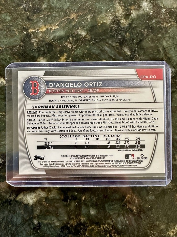 2025 Bowman Chrome 1st D'Angelo Ortiz Auto #CPA-DO Red Sox Papi's Son | eBay