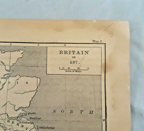 Antique Etching Map 1875 England Britain in 597 Sixth Century from Book ...