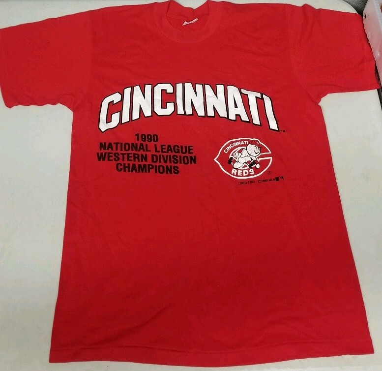 Vtg 1990 Cincinnati Reds Western Division Champs Graphic T-Shirt Sz L ...