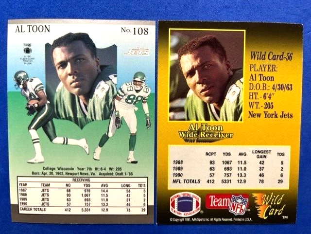 NFL - Al Toon 1991 Fleer Ultra & 1991 Wild Card Football - Jets | eBay