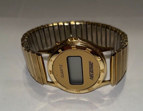 Gold Tone Vintage Quartz Nelsonic Digital Stretch Men's Watch Tested ...