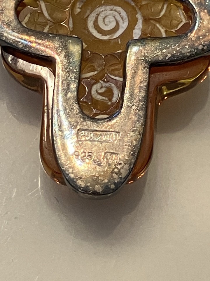 Religious Rose Flower In Amber Cross Pendant w/ 925 Sterling Silver ...