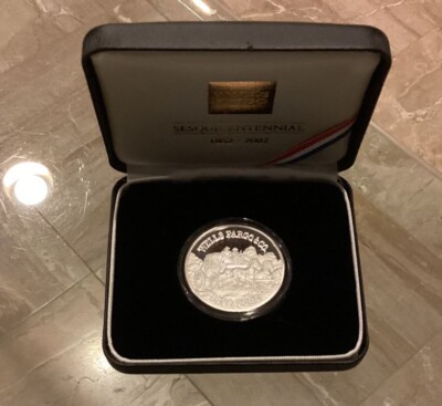 Rare WELLS FARGO 150th ANN. 1852-2002 1 Troy oz.999 Silver PROOF Round ...