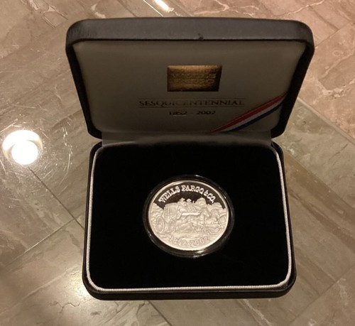 Rare WELLS FARGO 150th ANN. 1852-2002 1 Troy oz.999 Silver PROOF Round ...