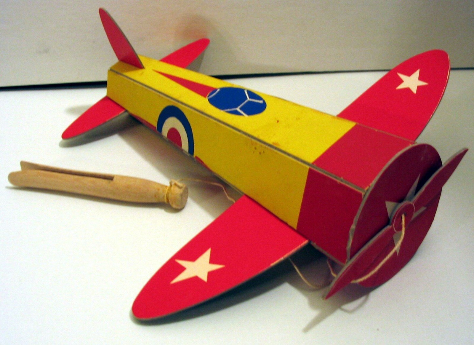 1940 Colorful Heavy Cardboard Childs Toy Airplane On String Old Store ...