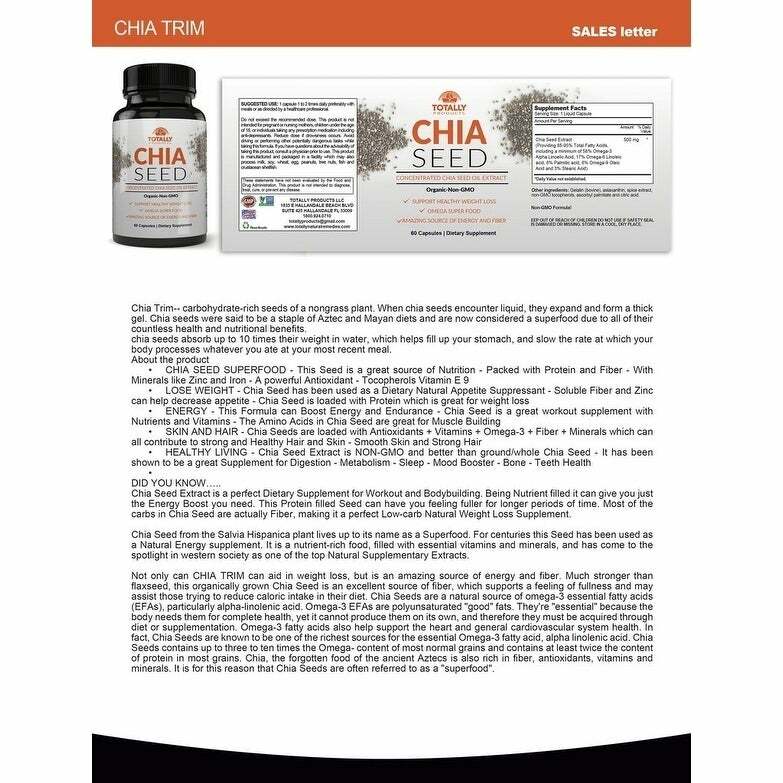 Chia Seeds Oil Support Healthy Weight Management Dietary Supplements 60 ...