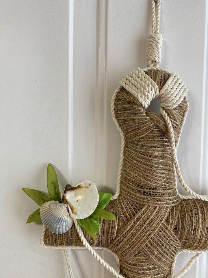 Handmade Anchor Wreath / Wall hanging - Brown Jute Deco / White cord ...