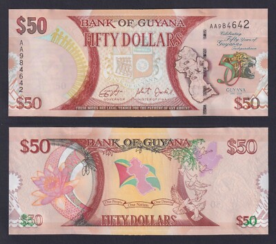 Guyana 50 Dollars Banknote 2016 P.-41 Commemorative FDS/UNC | eBay