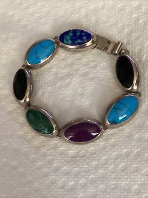 Vintage Mexico 925 Multi Stone Bracelet Signed CTI 8” Length #177 | eBay