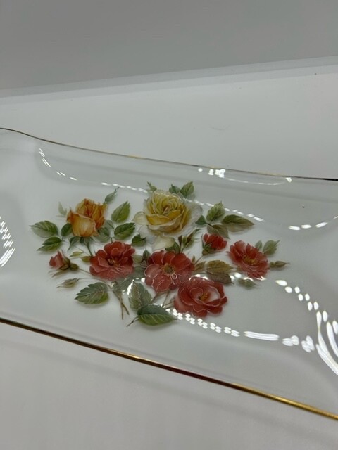 Hand Painted Multi-Color Flowers Clear Rectangle Glass Plate/Tray 12 ...