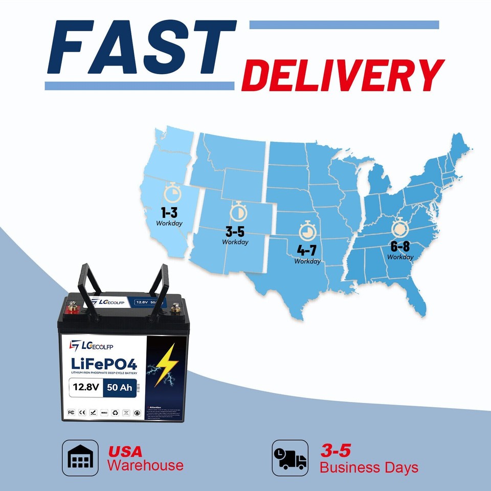 Lithium 12V 50Ah LiFePO4 Battery for Deep Cycle RV Marine Solar System ...