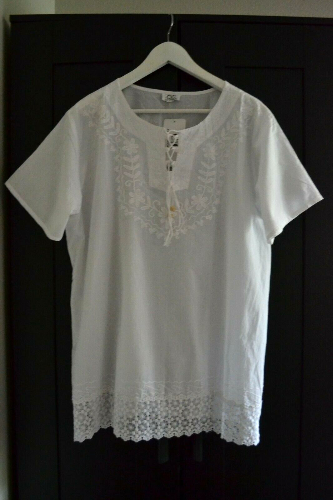 Chic Connection Tunic Blouse Top Embroidered Shirt LaceWhite Cotton ...