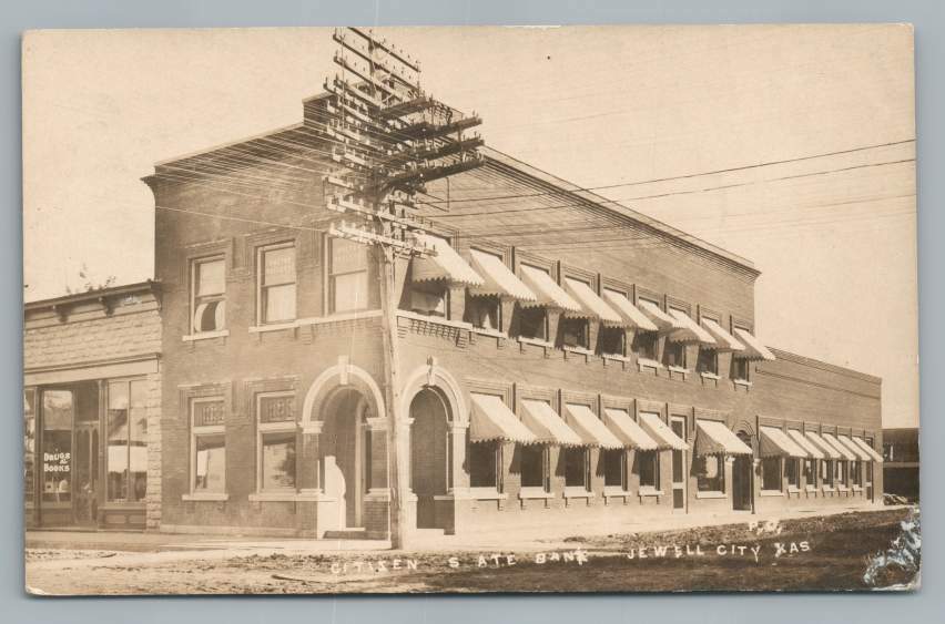 Citizens State Bank JEWELL CITY Kansas RPPC Antique Photo~Crowded Power ...