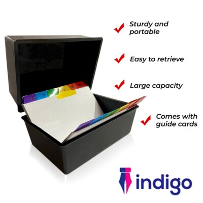 Indigo Index Card Box Record Card Boxes Complete with A-Z Guide Cards ...
