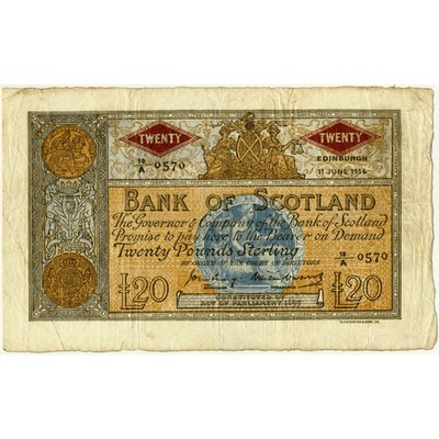 SCOTLAND P.94e SC143a 1956 Bank of Scotland £20 AVF 10/A | eBay UK