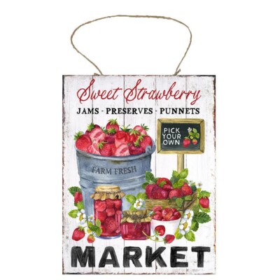 Sweet Strawberry Market Kitchen Farmhouse Floral Printed Handmade Wood ...