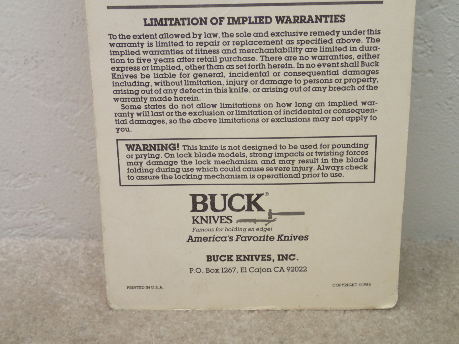 Buck 619 Woodsmate Vintage 1987 Fixed Knife USA with Sheath Unused ...