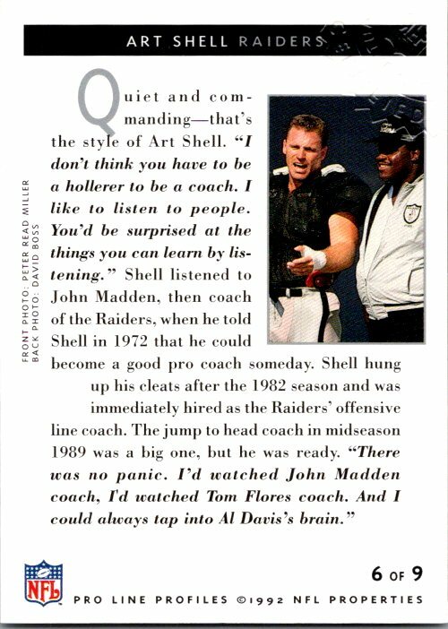 Art Shell Oakland Raiders 1992 Pro Line Portraits Certified Football ...