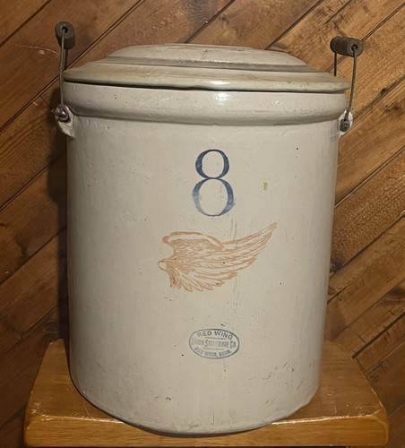 Antique Vintage 8 Gallon Red Wing Stamp Union Stoneware Crock With Lid ...