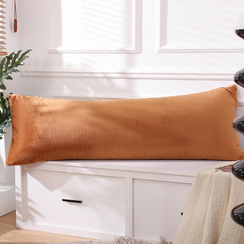 Burnt Orange Velvet Body Pillow Cover Flannel Fuzzy Long Pillowcase ...