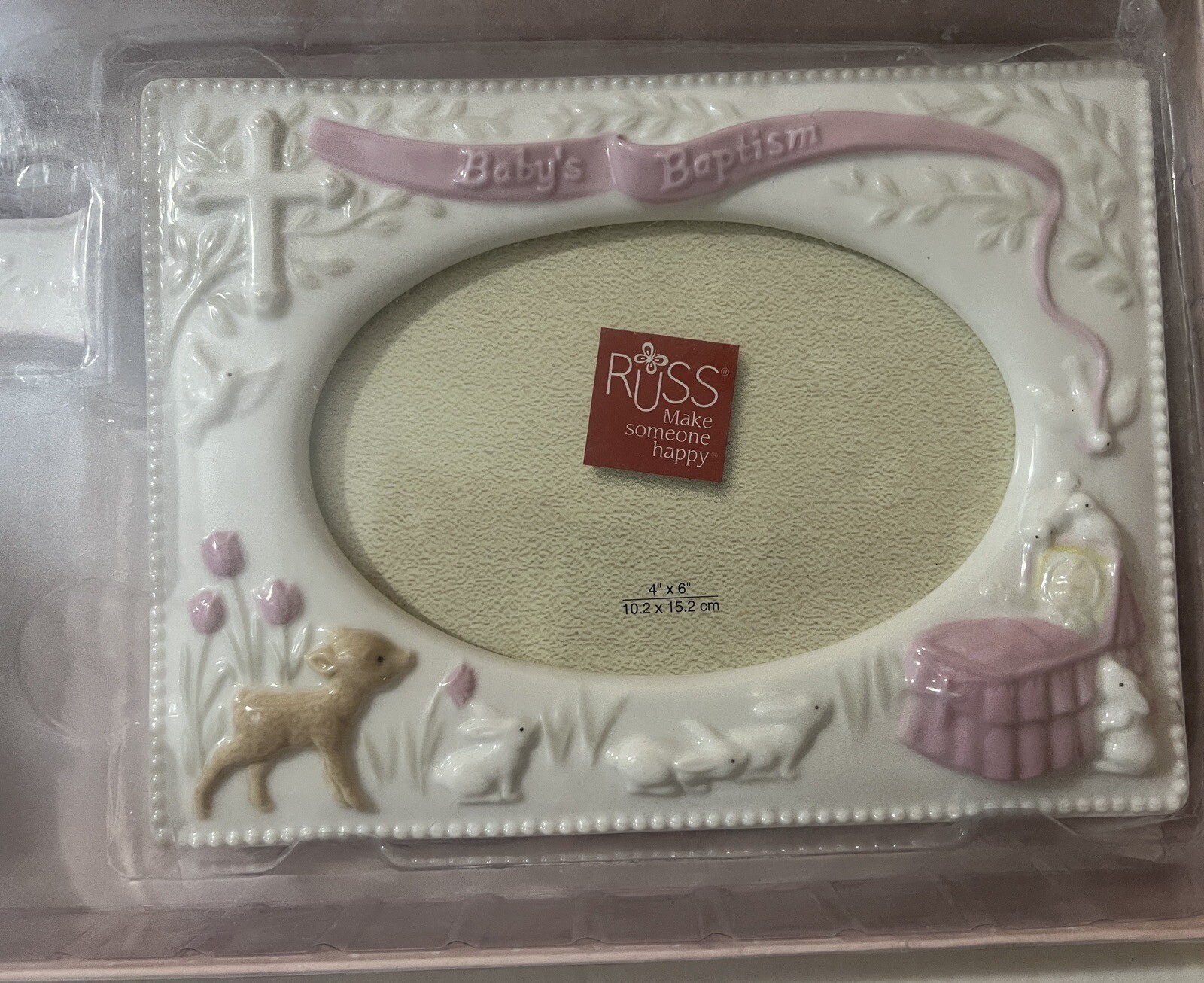 Russ Baby’s - Baby's Baptism Pink Gift Set - Cross & Picture Frame ...