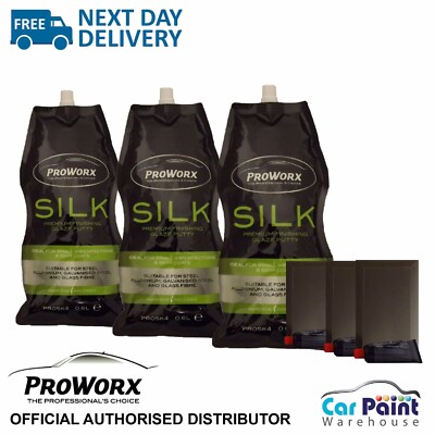 3 x Proworx Silk Finishing Glazing Body Filler 0.6L EASY TO USE BAG ...