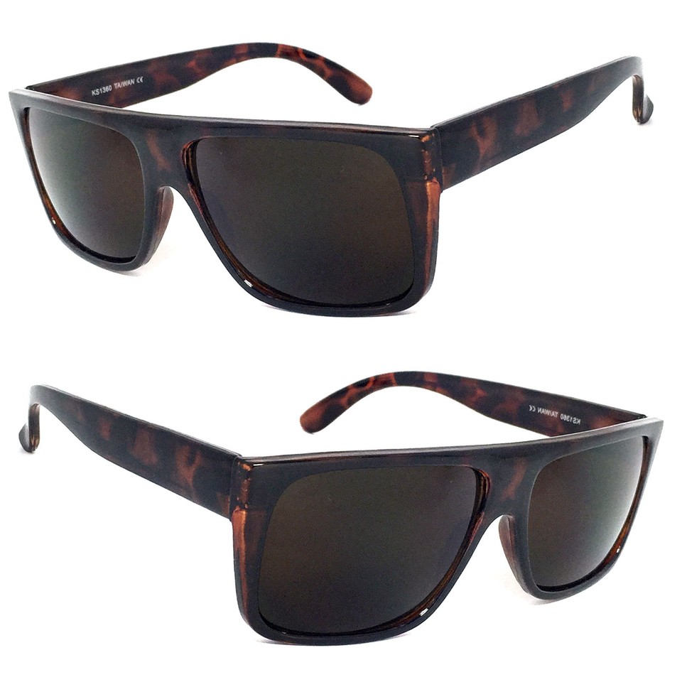 Retro Square Frame Sunglasses Mens Womens Flat Top Square Super Dark ...