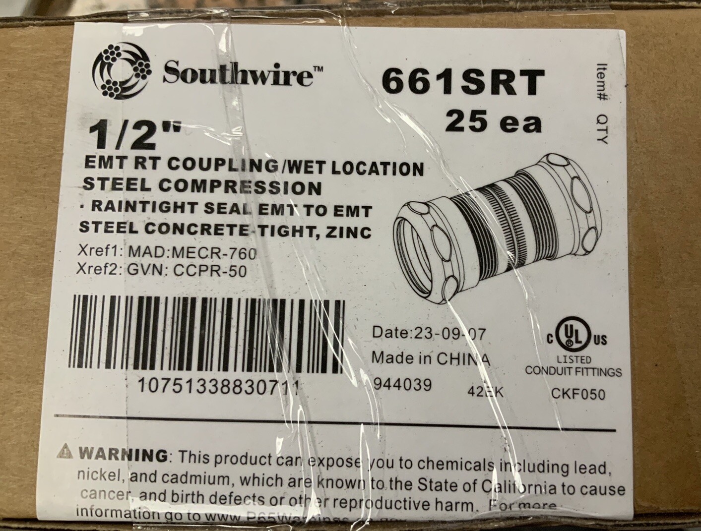 Southwire 1/2” Emt Tr Coupling/wet Location/steel Compression Box 25 ...