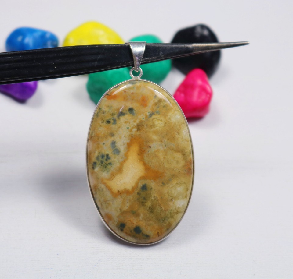 Natural Rainforest Jasper Gemstone 925 Sterling Silver Bezel Pendant ...
