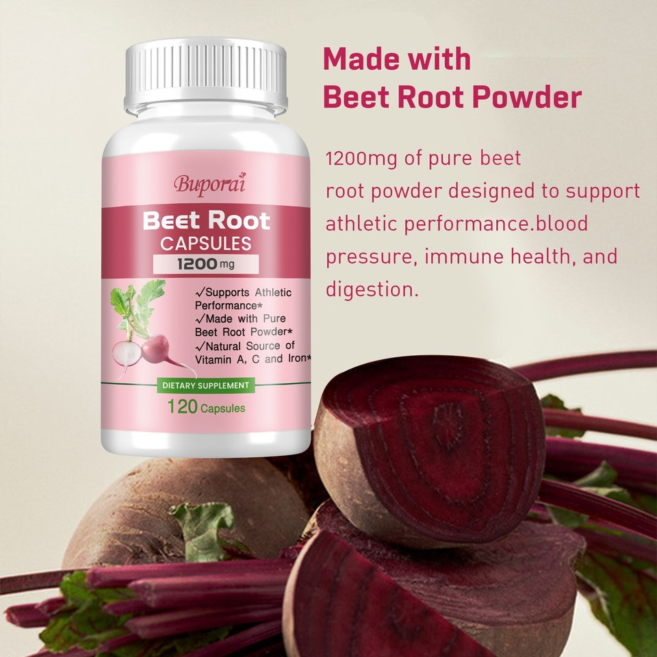 Beet Root Capsules 1200mg - Promotes Blood Circulation, Gut and ...
