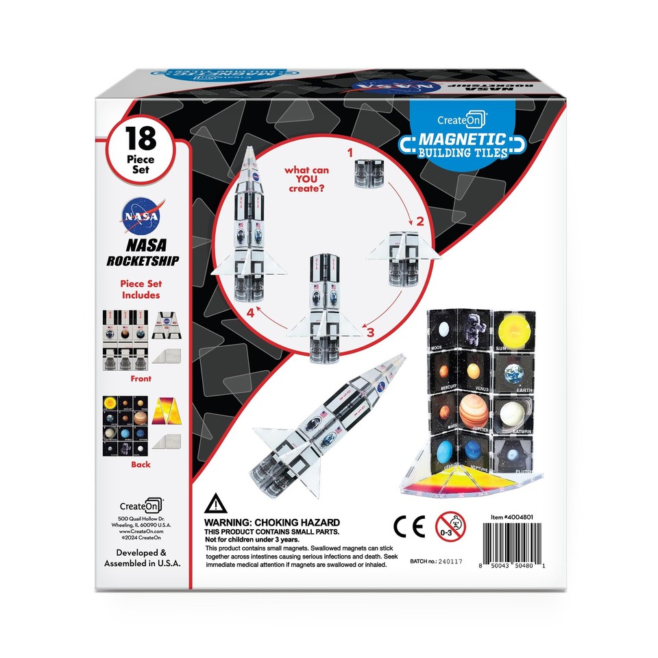 NASA Rocketship Magnetic Tile Set, Building Set for Kids, Magnetic ...