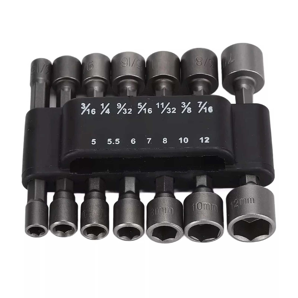 14PC POWER Nut Driver Drill Bit Set Socket Bit Adapter metric & SAE ...