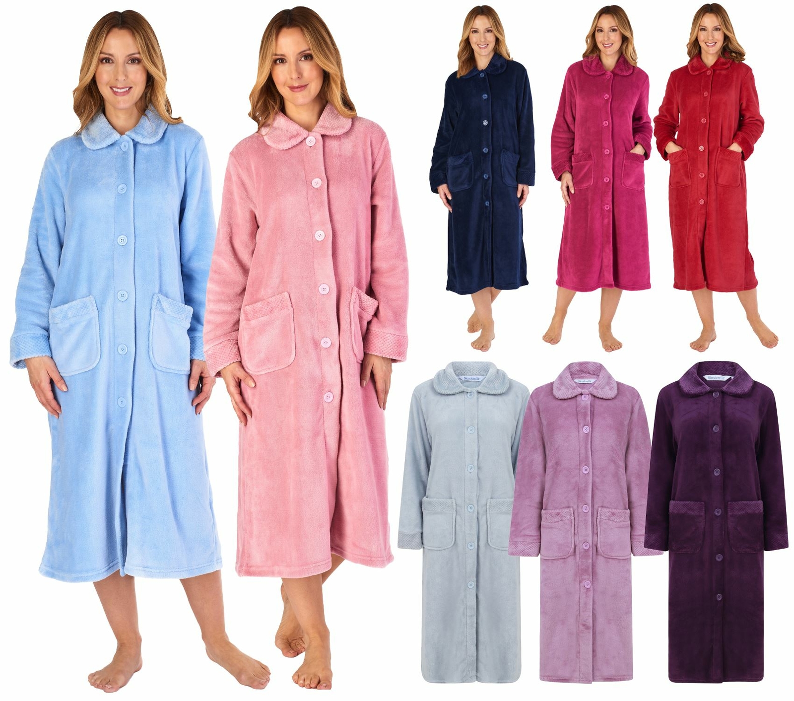 Slenderella Button Dressing Gown Waffle 46" Long Sleeve Buttoned Robe ...