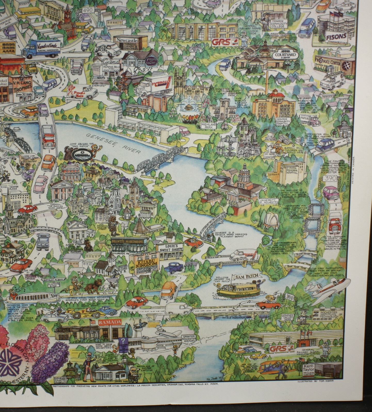 Vintage 1992 Rochester NY Map Poster, Art Print, Tom Dodds, Perfect for ...