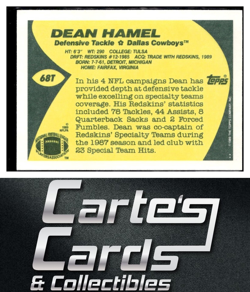 Dean Hamel 1989 Topps Traded #68T Dallas Cowboys RC Rookie | eBay