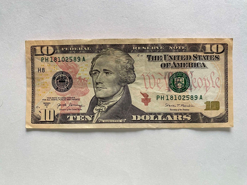 USA Real Money $10 paper money TEN DOLLARS Serial number PH 18102589 A ...